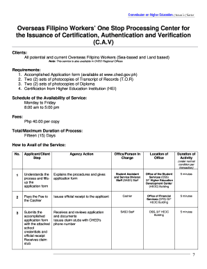Fillable Online Overseas Filipino Workers One Stop Processing Center ...