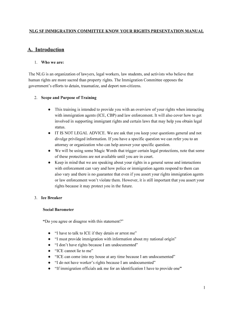 Fillable Online NLG SF IMMIGRATION COMMITTEE KNOW YOUR RIGHTS ...