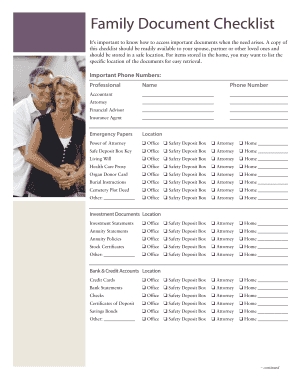 Fillable Online Family Document Checklist Fax Email Print - pdfFiller
