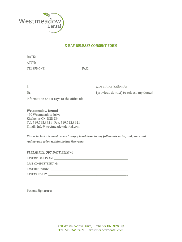 Fillable Online X-RAY RELEASE CONSENT FORM Fax Email Print - pdfFiller
