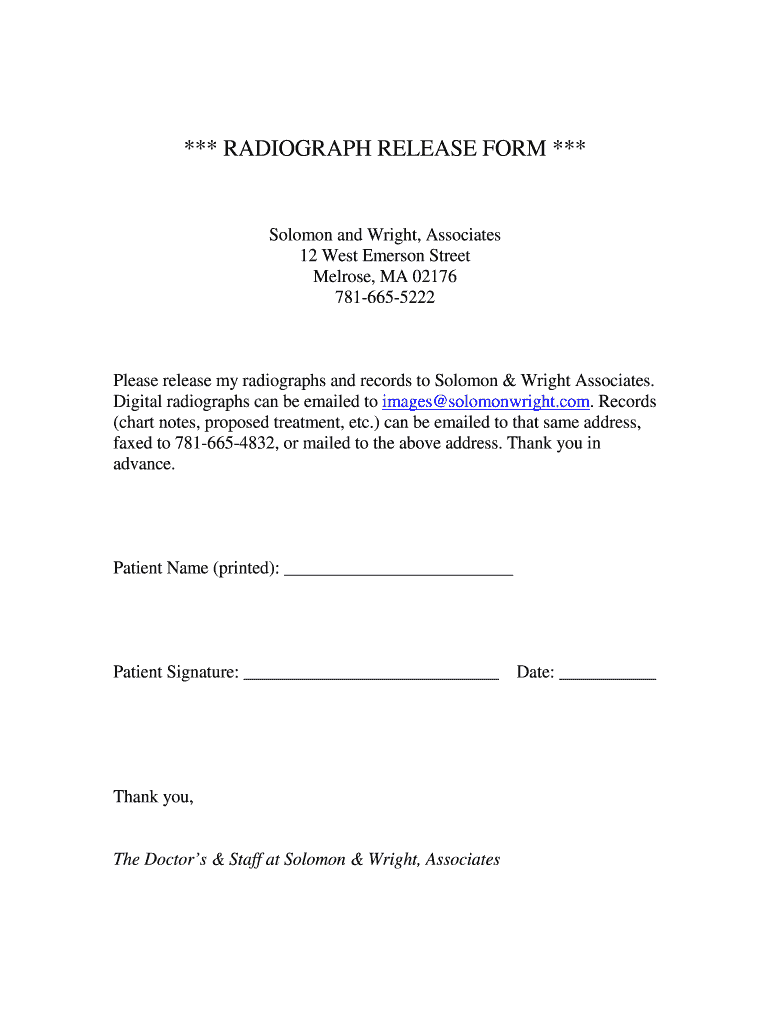 Fillable Online *** RADIOGRAPH RELEASE FORM *** Fax Email Print - pdfFiller