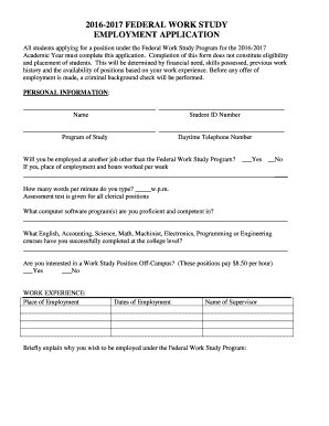 Fillable Online All students applying for a position under the Federal ...