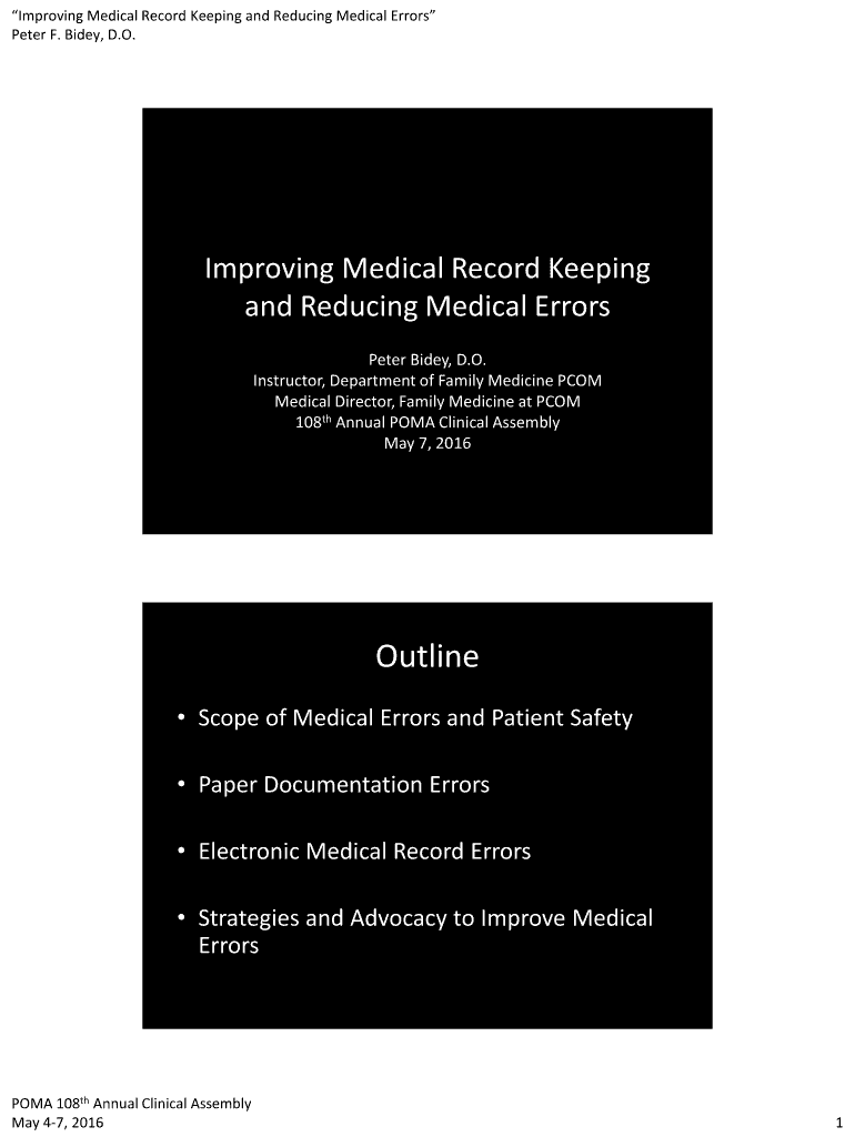 Fillable Online Improving Medical Record Keeping and Reducing Medical ...