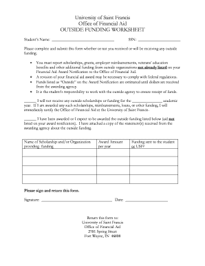 Fillable Online OUTSIDE FUNDING WORKSHEET Fax Email Print - pdfFiller