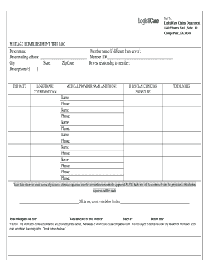 Fillable Online MILEAGE REIMBURSEMENT TRIP LOG Fax Email Print - pdfFiller