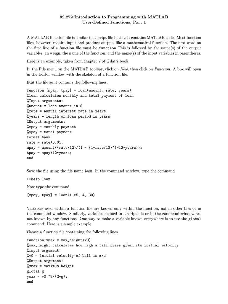 Fillable Online 272 Introduction to Programming with MATLAB Fax Email ...