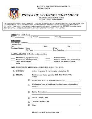 Fillable Online DATE POA WORKSHEET WAS HANDED IN: Fax Email Print ...