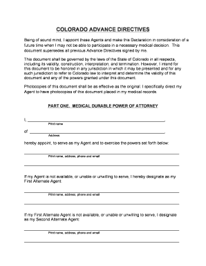 Fillable Online COLORADO ADVANCE DIRECTIVES Fax Email Print - pdfFiller