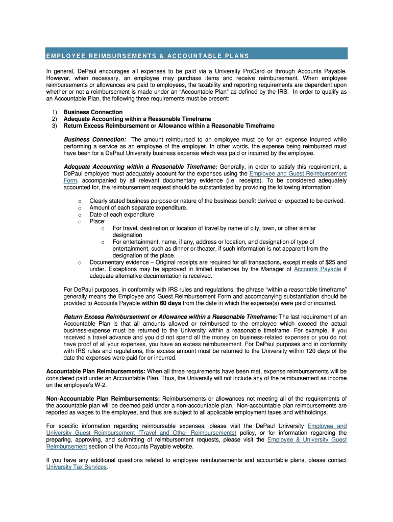 Fillable Online EMPLOYEE REIMBURSEMENTS & ACCOUNTABLE PLANS Fax Email Print - pdfFiller