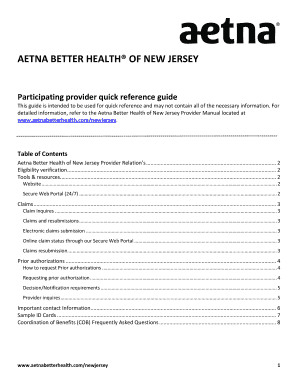 Fillable Online Participating provider quick reference guide Fax Email ...