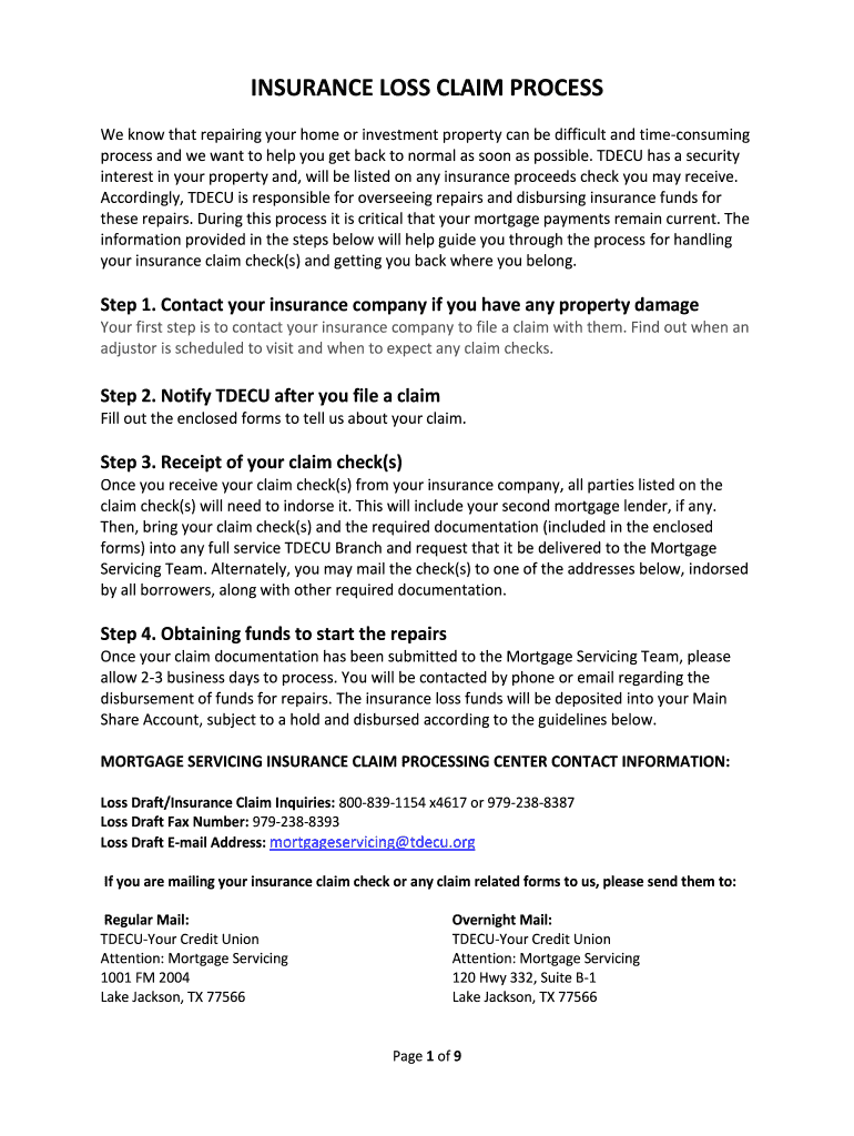 Fillable Online INSURANCE LOSS CLAIM PROCESS Fax Email Print - pdfFiller