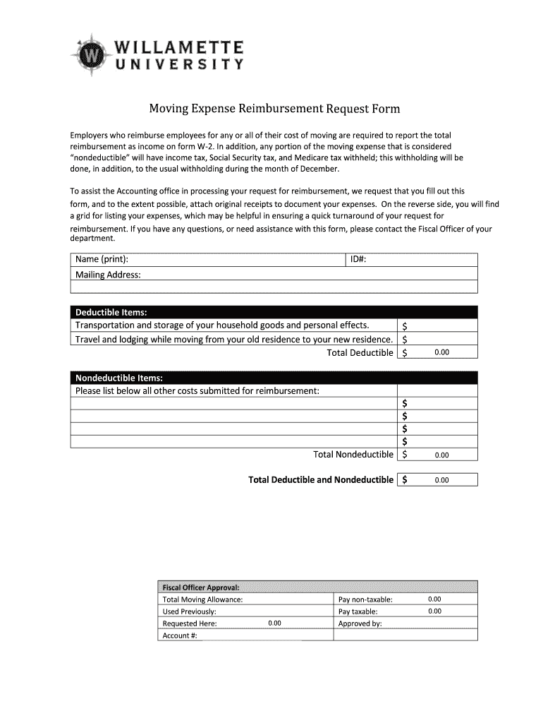 Fillable Online Moving Expense Reimbursement Request Form Fax Email ...
