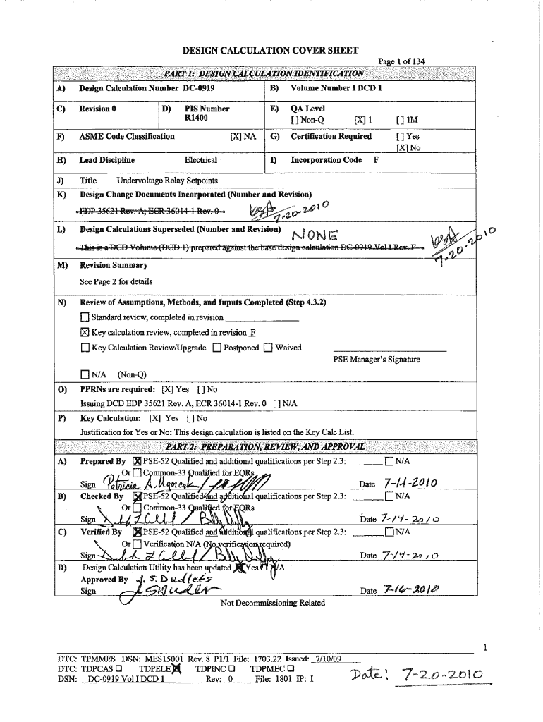Fillable Online Fermi 2, Design Calculation Cover Sheet, DC-0919 Vol 1 ...