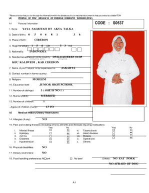 Fillable Online PROFILE OF FDW (BIO-DATA OF FOREIGN DOMESTIC WORKER(FDW ...
