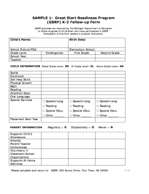 Fillable Online SAMPLE 1: Great Start Readiness Program Fax Email Print ...