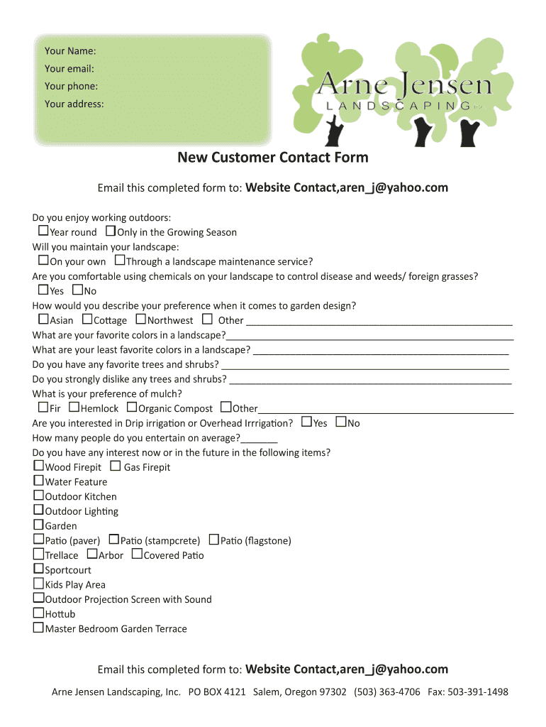 Fillable Online New Customer Contact Form Fax Email Print - pdfFiller