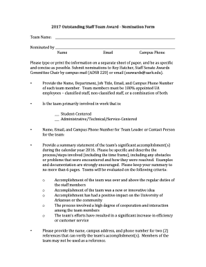 Fillable Online staffsenate uark 2017 Outstanding Staff Team Award - Nomination Form Fax Email ...