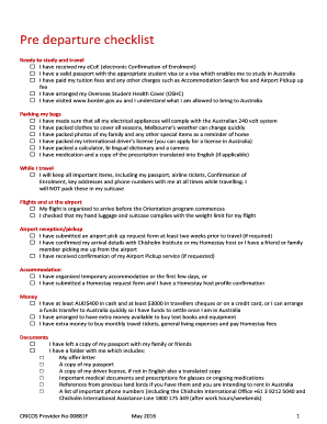 Fillable Online Pre departure checklist Fax Email Print - pdfFiller