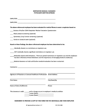 Fillable Online RESPIRATOR MEDICAL CLEARANCE Fax Email Print - pdfFiller