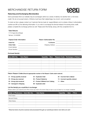 Fillable Online Returning and Exchanging Merchandise Fax Email Print ...