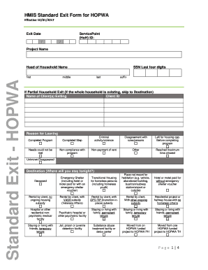 Fillable Online HMIS Standard Exit Form for HOPWA Fax Email Print ...