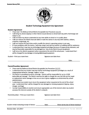 Fillable Online Student Technology Equipment Use Agreement Fax Email ...