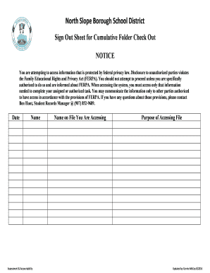 Fillable Online Sign Out Sheet for Cumulative Folder Check Out Fax ...