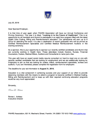 Fillable Online Dear Sponsor/Employer, Fax Email Print - pdfFiller