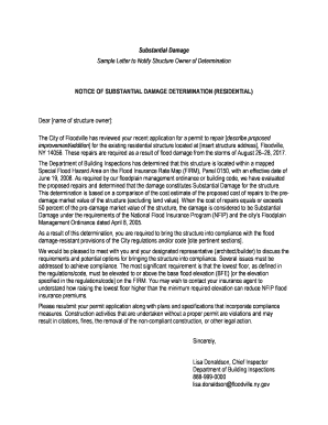 Fillable Online NOTICE OF SUBSTANTIAL DAMAGE DETERMINATION (RESIDENTIAL ...