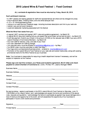 Fillable Online 2015 Leland Wine & Food Festival Food Contract Fax ...