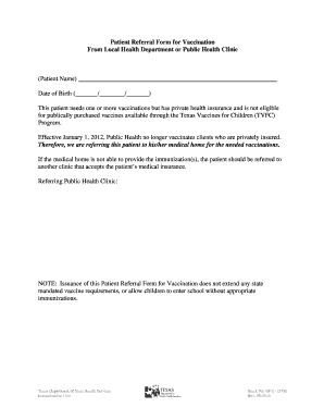 Fillable Online TVFC Patient Referral Form for Vaccination. Referral ...