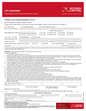 Fillable Online I hereby authorise Aditya Birla Sun Life Insurance Company Limited (ABSLI) to ...