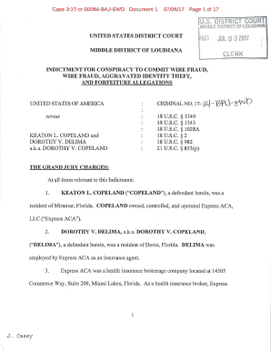 Fillable Online INDICTMENT FOR CONSPIRACY TO COMMIT WIRE FRAUD, Fax ...