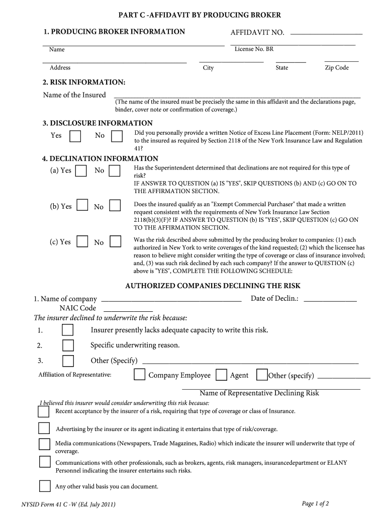 Fillable Online PART C -AFFIDAVIT BY PRODUCING BROKER Fax Email Print ...
