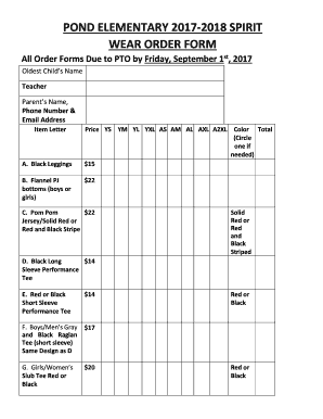 Fillable Online WEAR ORDER FORM Fax Email Print - pdfFiller