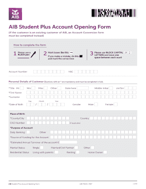 Fillable Online AIB Student Plus Account Opening Form Fax Email Print ...