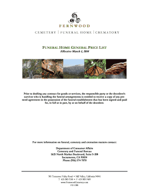 Fillable Online FUNERAL HOME GENERAL PRICE LIST Fax Email Print - pdfFiller