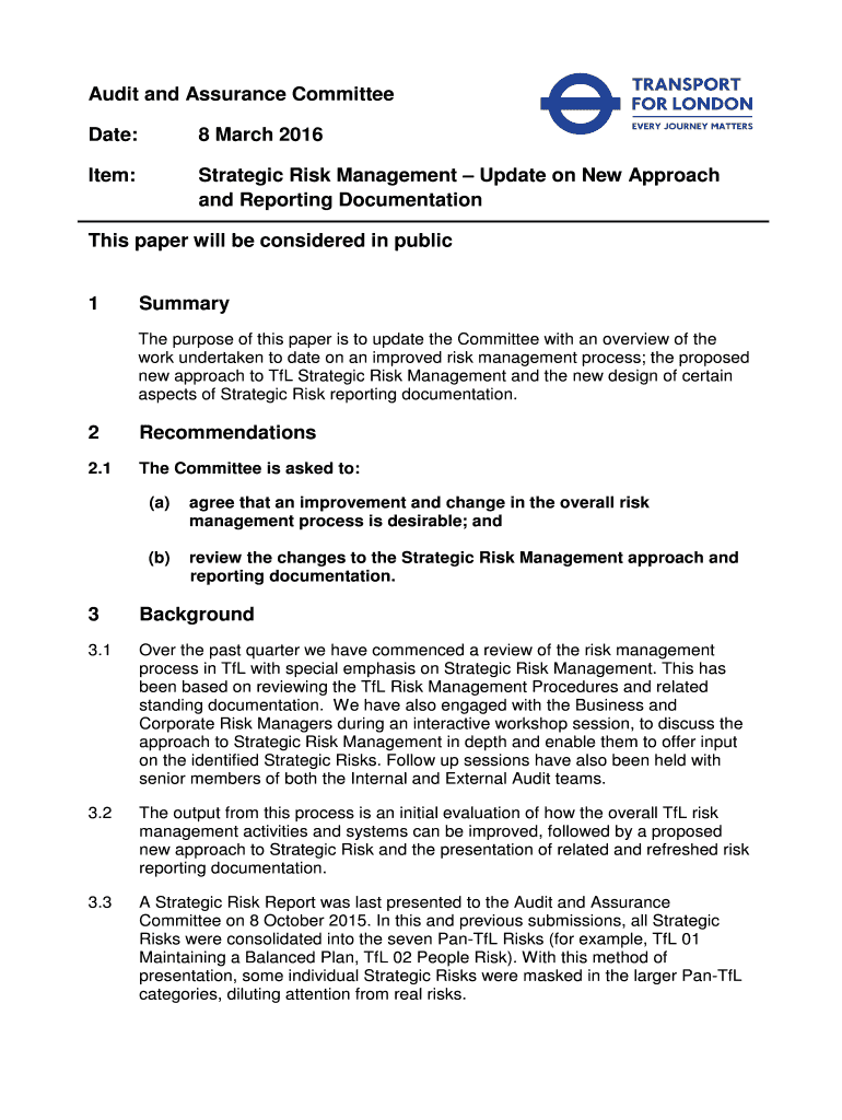 Fillable Online Strategic Risk Management Update on New Approach Fax ...