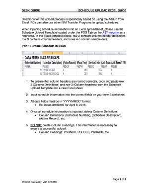 Fillable Online SCHEDULE UPLOAD EXCEL GUIDE Fax Email Print - pdfFiller