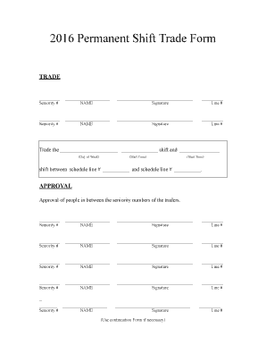 Fillable Online 2016 Permanent Shift Trade Form Fax Email Print - pdfFiller