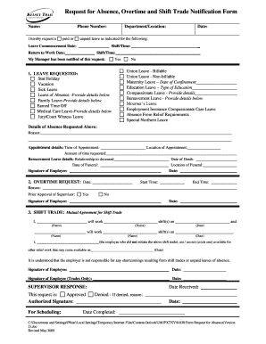 Fillable Online Request for Absence, Overtime and Shift Trade ...