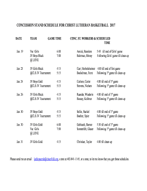 Fillable Online CONCESSION STAND SCHEDULE FOR CHRIST LUTHERAN ...
