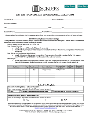 Fillable Online 2017-2018 FINANCIAL AID SUPPLEMENTAL DATA FORM Fax ...