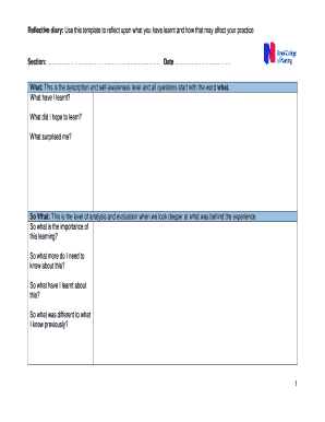 Fillable Online Reflective diary: Use this template to reflect upon ...