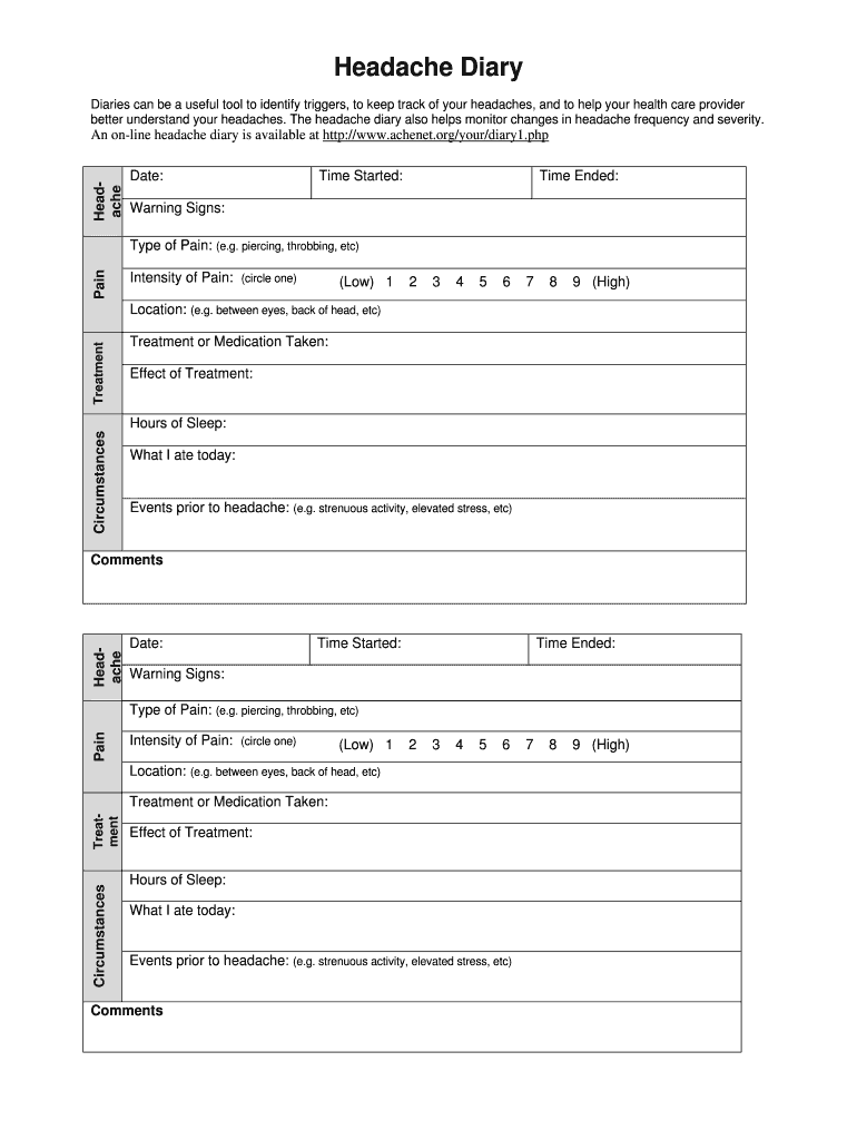 Fillable Online Diaries can be a useful tool to identify triggers, to ...