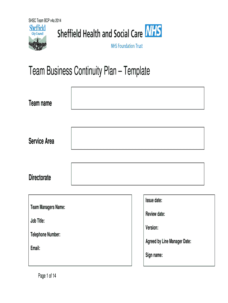 Fillable Online Team Business Continuity Plan Template Fax Email Print ...