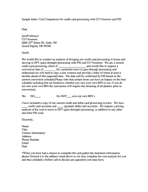Fillable Online Sample letter: Cost Comparison for credit card ...
