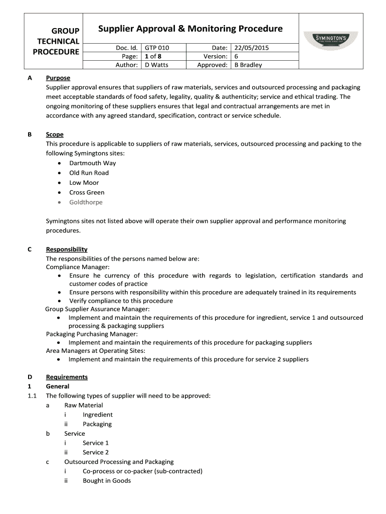Fillable Online Supplier Approval & Monitoring Procedure Fax Email ...