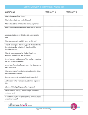Fillable Online VENUE INTERVIEW & COMPARISON WORKSHEET Fax Email Print ...