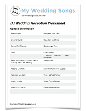 Fillable Online DJ Wedding Reception Worksheet Fax Email Print - pdfFiller
